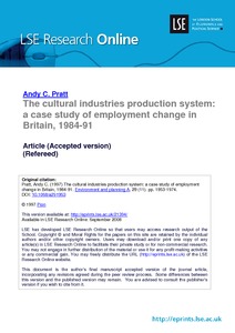 The cultural industries production system: a case study of employment ...